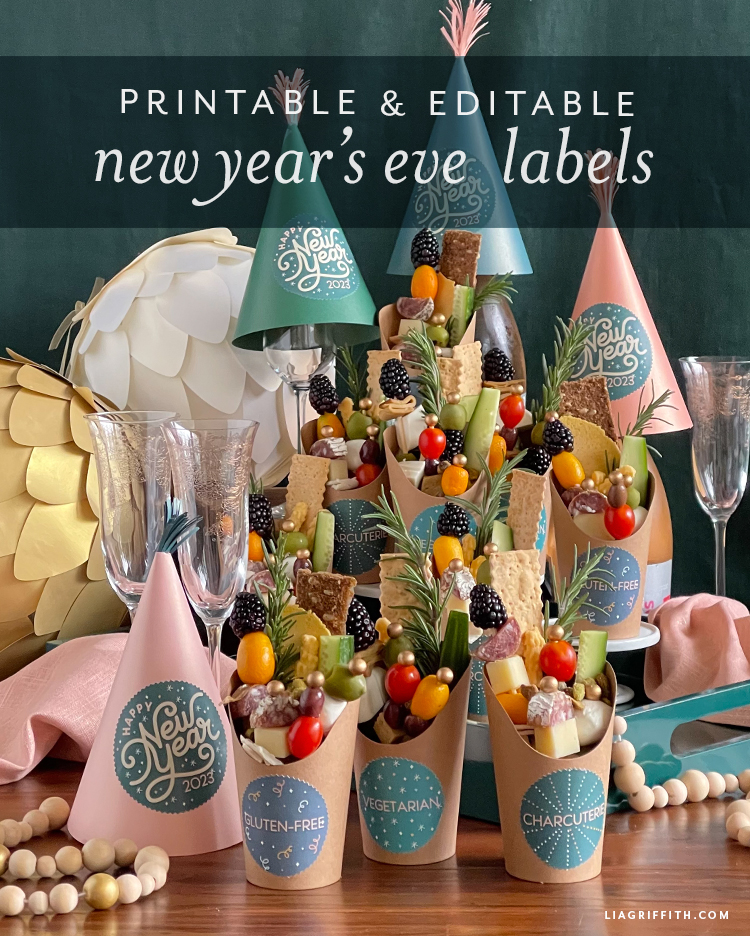 Lia Griffith | FREE Editable New Year’s Eve Party Labels